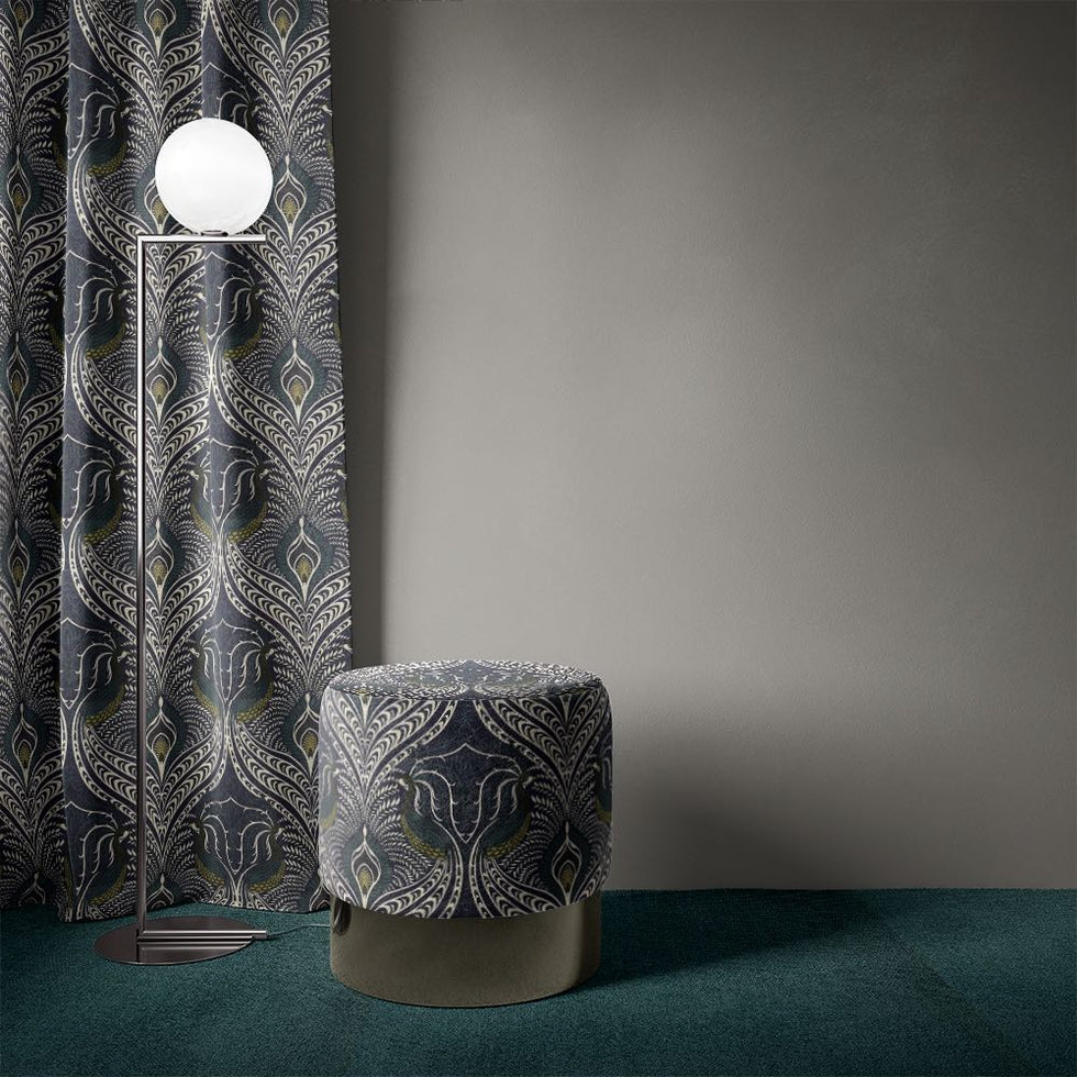 Deco Peacock Linen Curtain Fabric - Regal Peacock Design – The Millshop ...