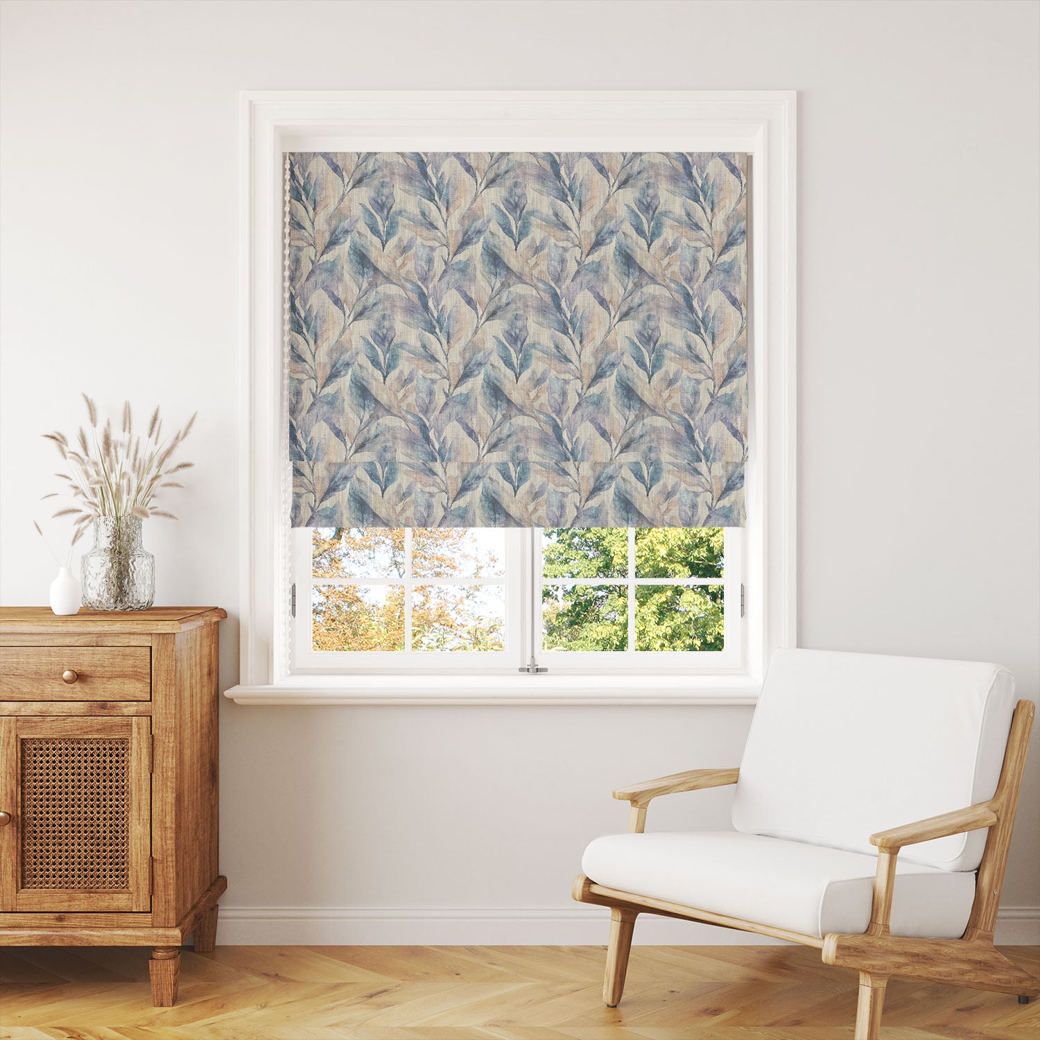 Leaf Curtain Fabric – Florence Linen Fabric in Blue & Taupe – The ...