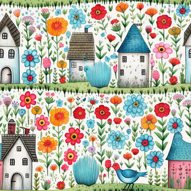 Folk House Linen Curtain Fabric – Multicoloured Storybook Design – The ...