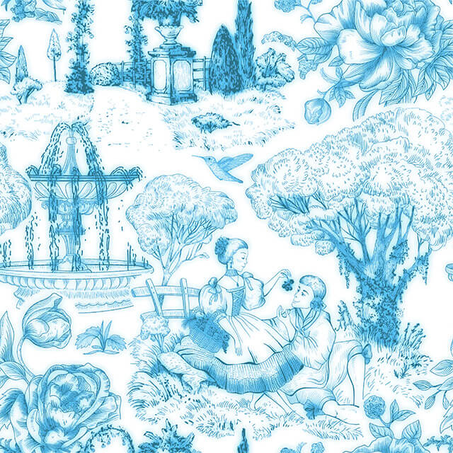 Auvergne Toile De Jouy Fabric - Azure - The Millshop Online