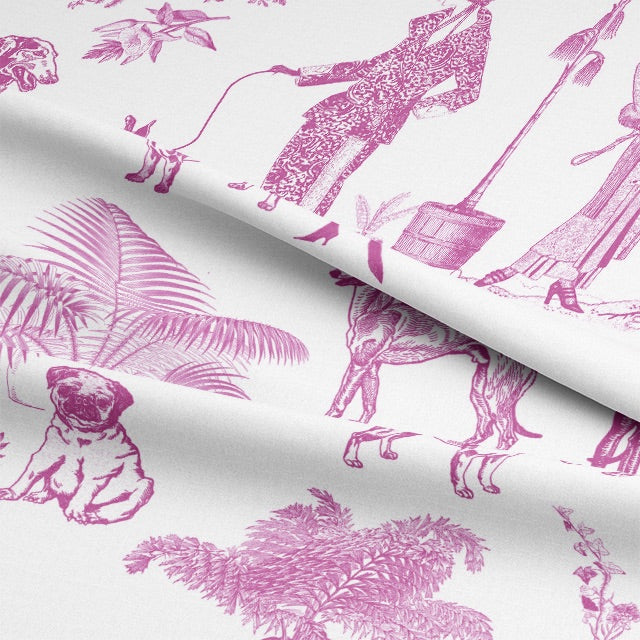 Chien Toile Cotton Curtain Fabric - Pink for Home Decor – The Millshop ...