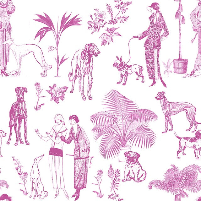 Chien Toile Cotton Curtain Fabric - Pink for Home Decor – The Millshop ...