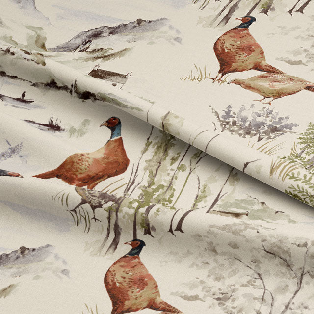 Highland Pheasants Cotton Curtain Fabric - Autumn – The Millshop Online