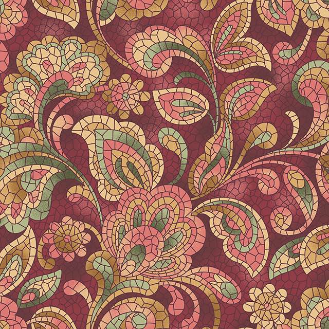 Mosaic Cotton Curtain Fabric - Red | The Millshop Online