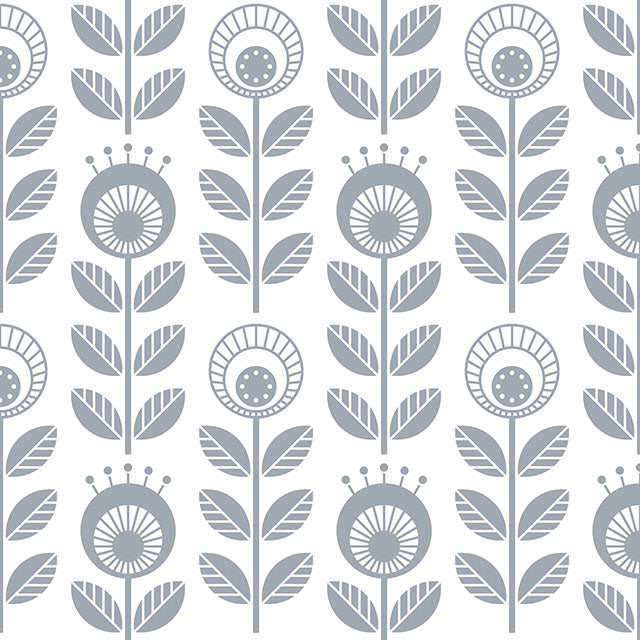 Scandi Cotton Curtain Fabric - Silver | Floral Pattern – The Millshop ...