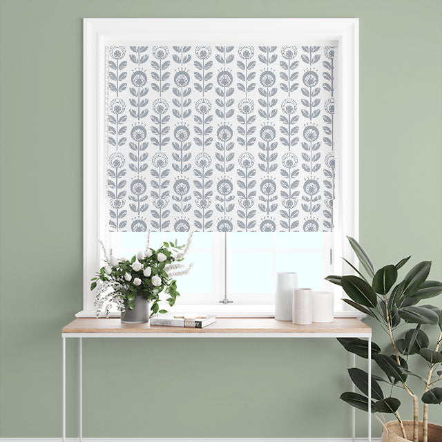 Scandi Cotton Curtain Fabric - Silver | Floral Pattern – The Millshop ...
