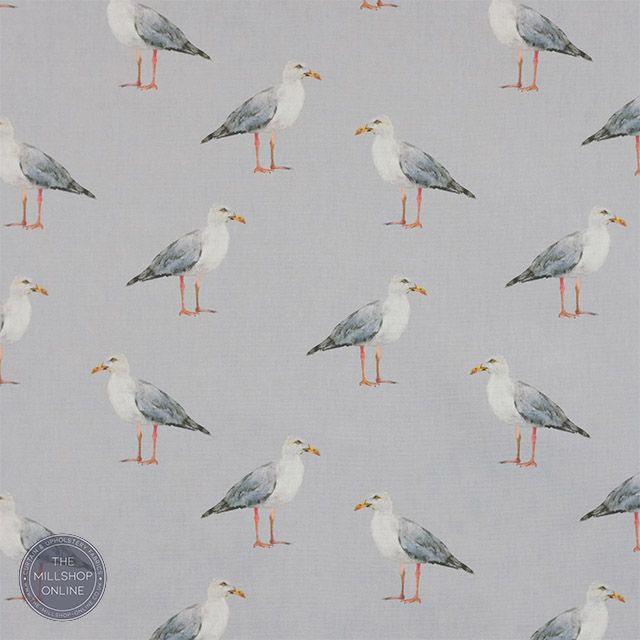 Seagulls Cotton Curtain Fabric - Grey - The Millshop Online
